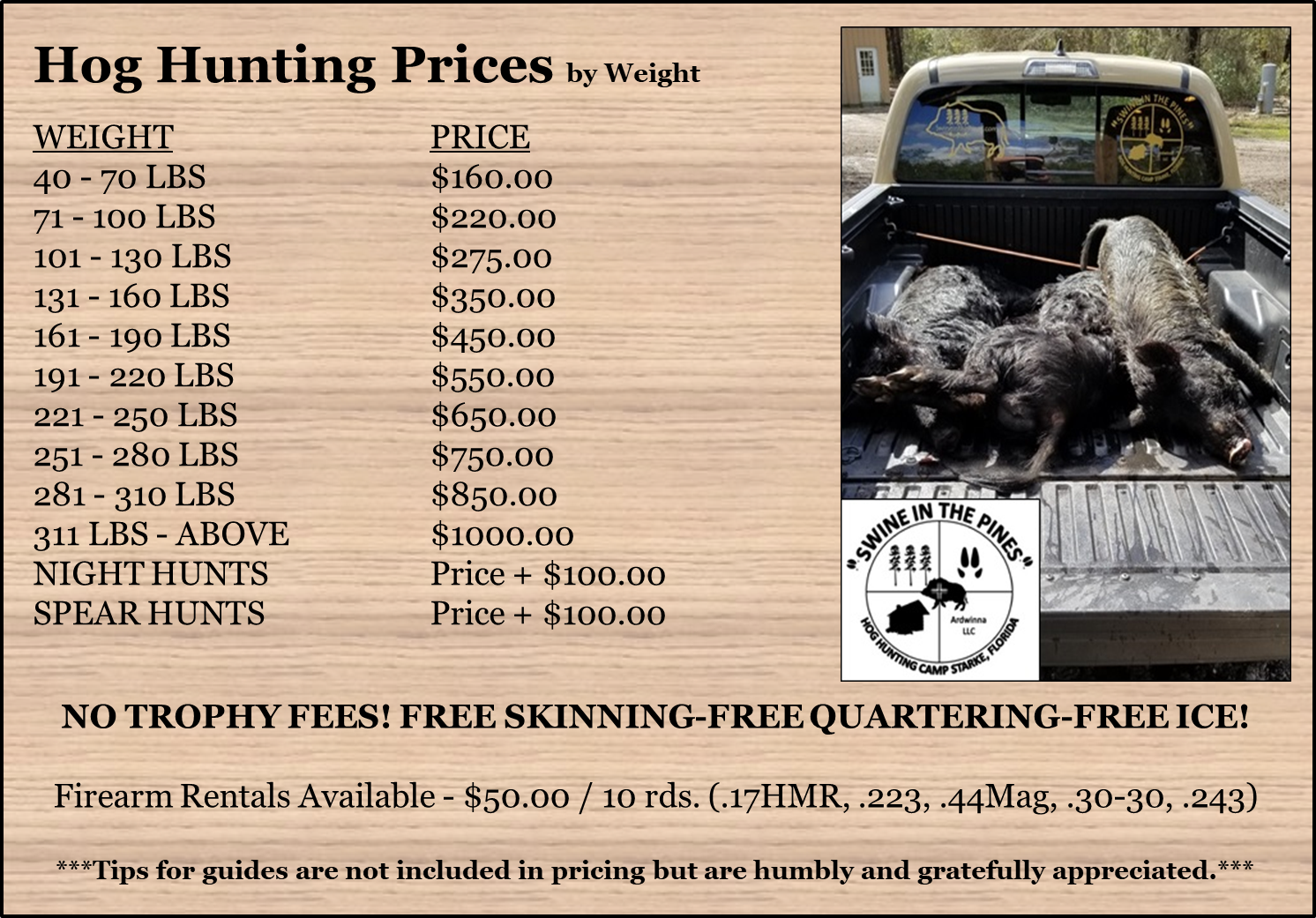 Swine in the Pines -View Rates